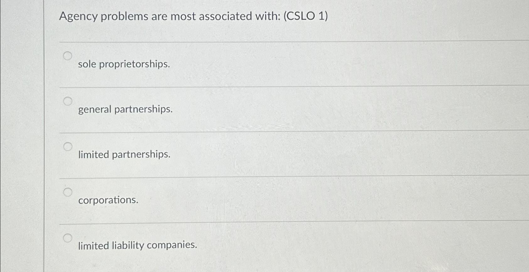 Solved Agency problems are most associated with: (CSLO | Chegg.com