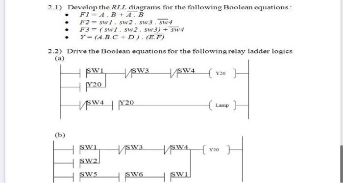 Solved please help me 2.1) Develop the RLL diagrams for the | Chegg.com