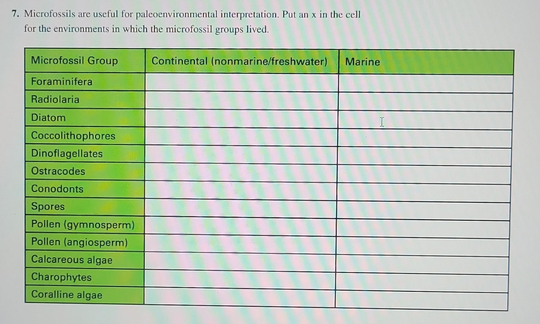 Solved 7. Microfossils are useful for paleoenvironmental | Chegg.com