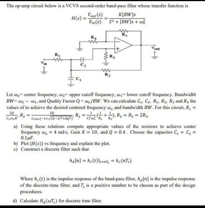 The op-amp circuit below is a VCVS second-order | Chegg.com