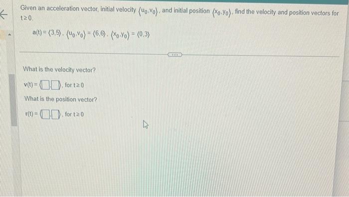 Solved Given an acceleration vector, initial velocity | Chegg.com