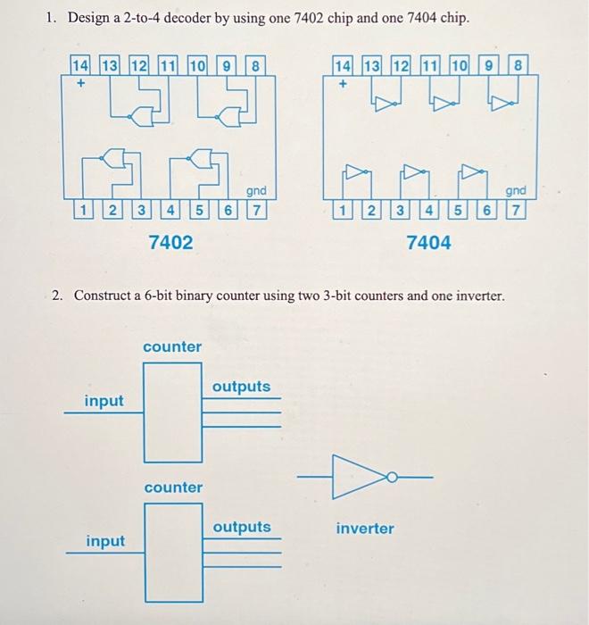 1. Design a 2-to-4 decoder by using one 7402 chip and | Chegg.com