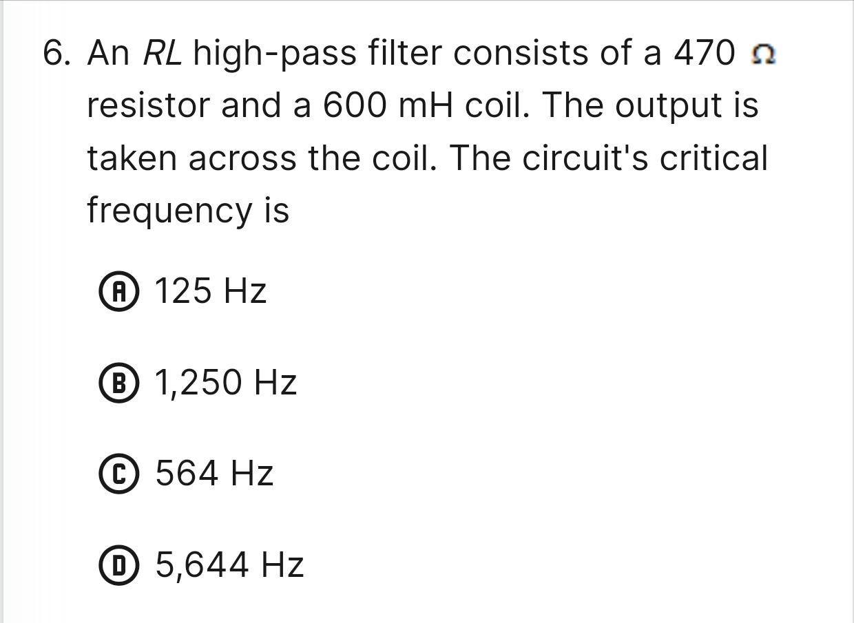 Solved An RL ﻿high-pass filter consists of a 470Ω ﻿resistor | Chegg.com