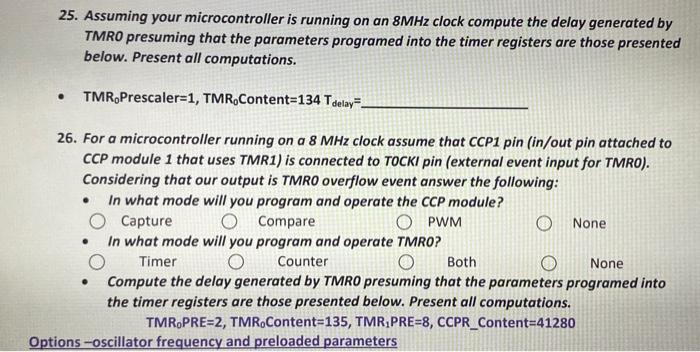Solved 20. For a microcontroller running on a 8MHz clock | Chegg.com