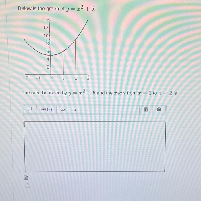 Solved Below is the graph of y=x2+5. The area bounded by | Chegg.com