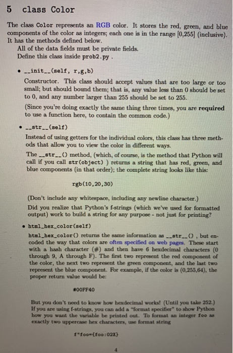 Solved 5 class Color The class Color represents an RGB | Chegg.com