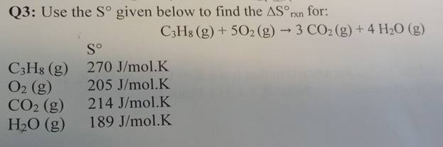 Solved Q3: Use the S° ﻿given below to find the ΔS°?r×n | Chegg.com