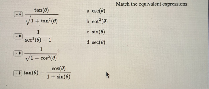 Solved Match the equivalent expressions. tan(0) V1 + tan”(@) | Chegg.com