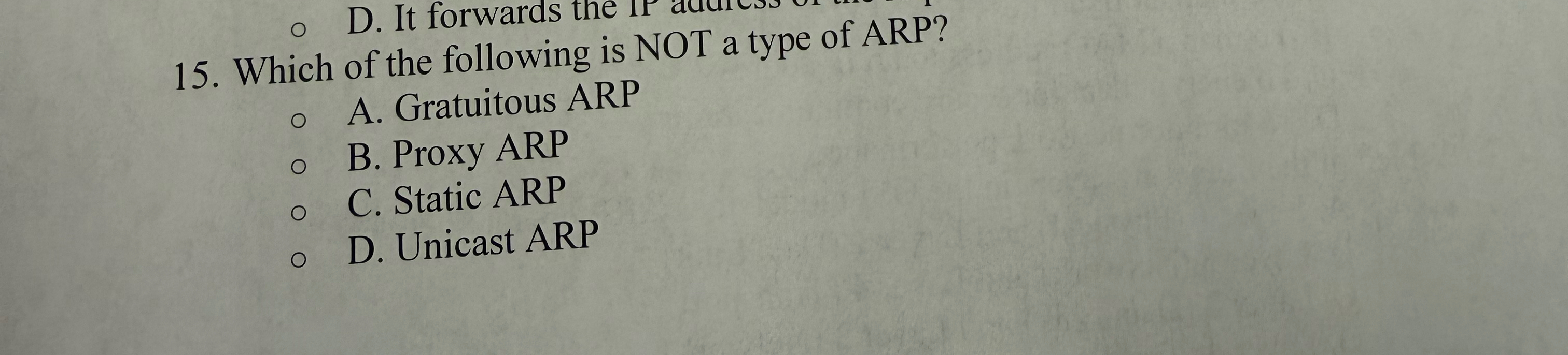 Solved Which of the following is NOT a type of ARP?A. | Chegg.com