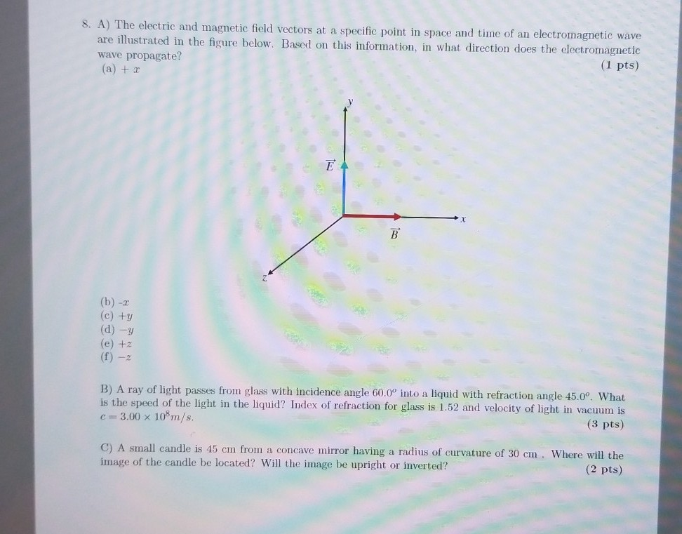 Solved 8. A) The electric and magnetic field vectors at a | Chegg.com
