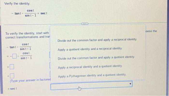 Solved Verify the identity. −tant−sint−1cost=sect To verify | Chegg.com