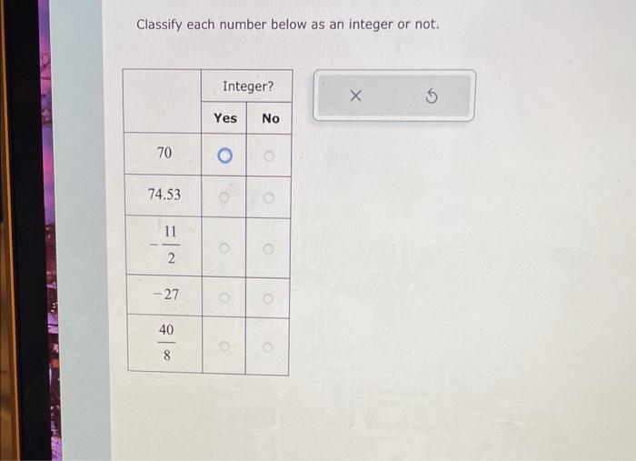 Solved Classify each number below as an integer or not. | Chegg.com