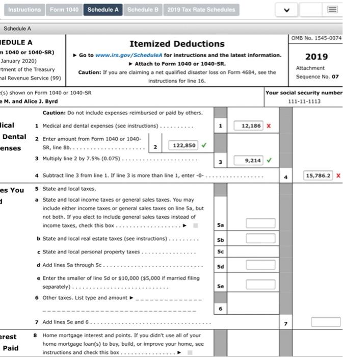 Solved Instructions Form 1040 Schedule A Schedule B 2019 Tax | Chegg.com
