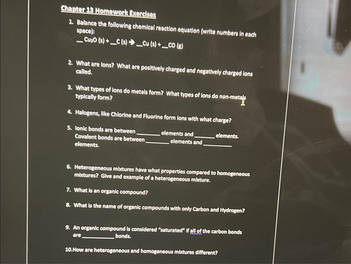 Solved 1. Balance the following chemical reaction equation | Chegg.com