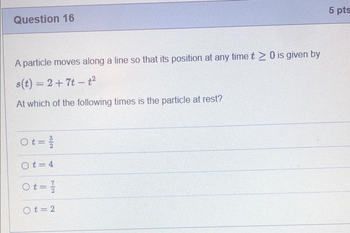 Solved A particle moves along a line so that its position at | Chegg.com