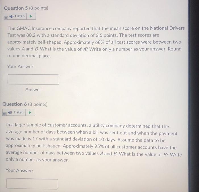 Solved Question 5 (8 points) Listen The GMAC Insurance | Chegg.com