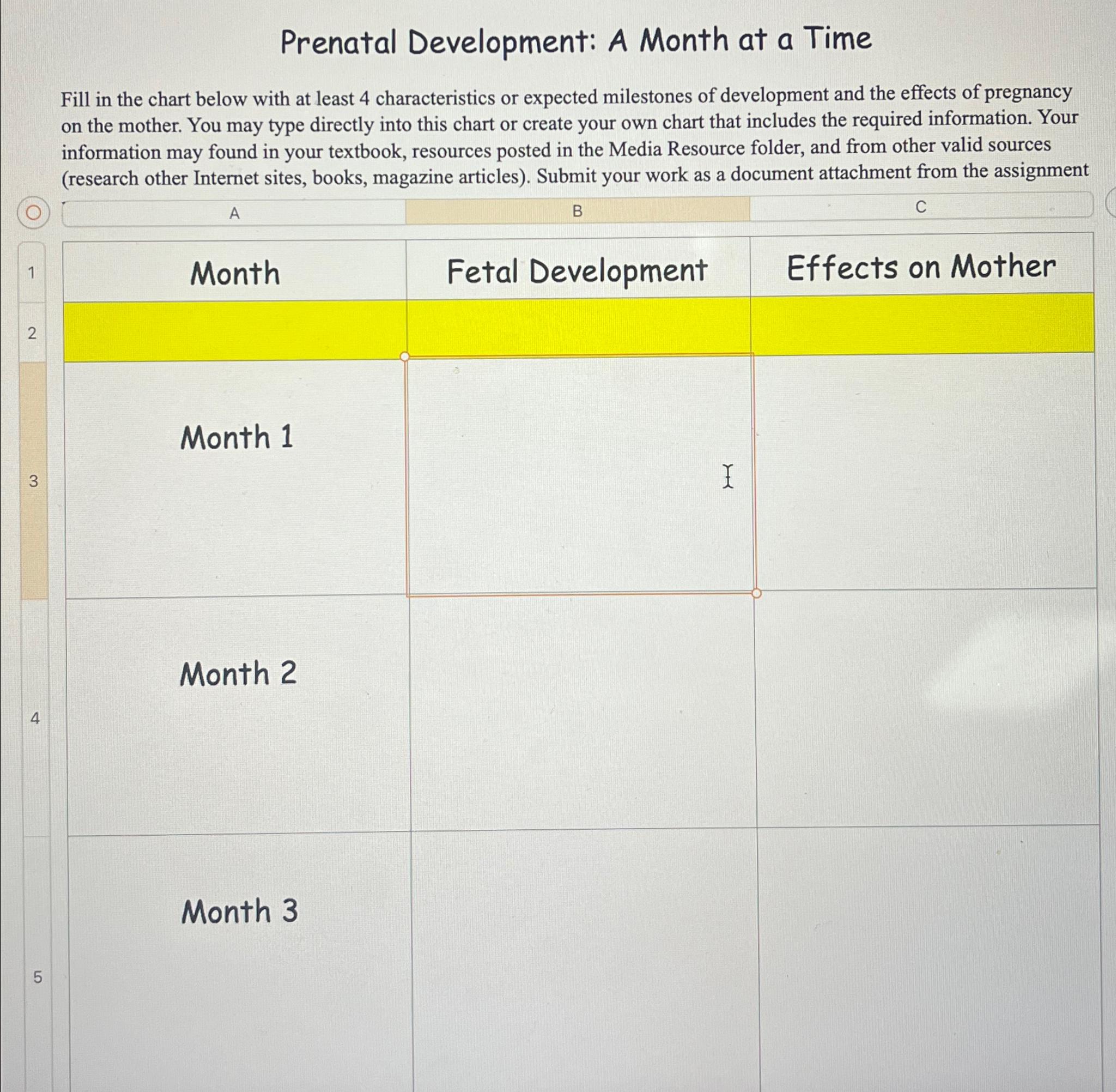 Solved Prenatal Development: A Month at a TimeFill in the | Chegg.com