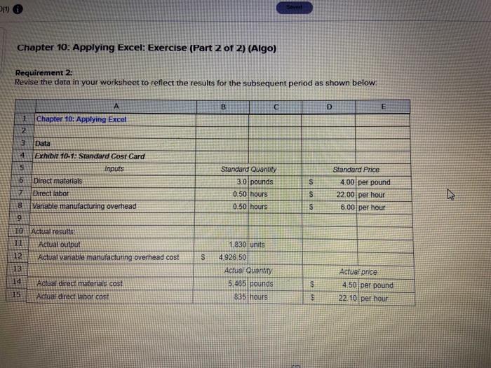Solved (1) So Chapter 10: Applying Excel: Exercise (Part 2 | Chegg.com