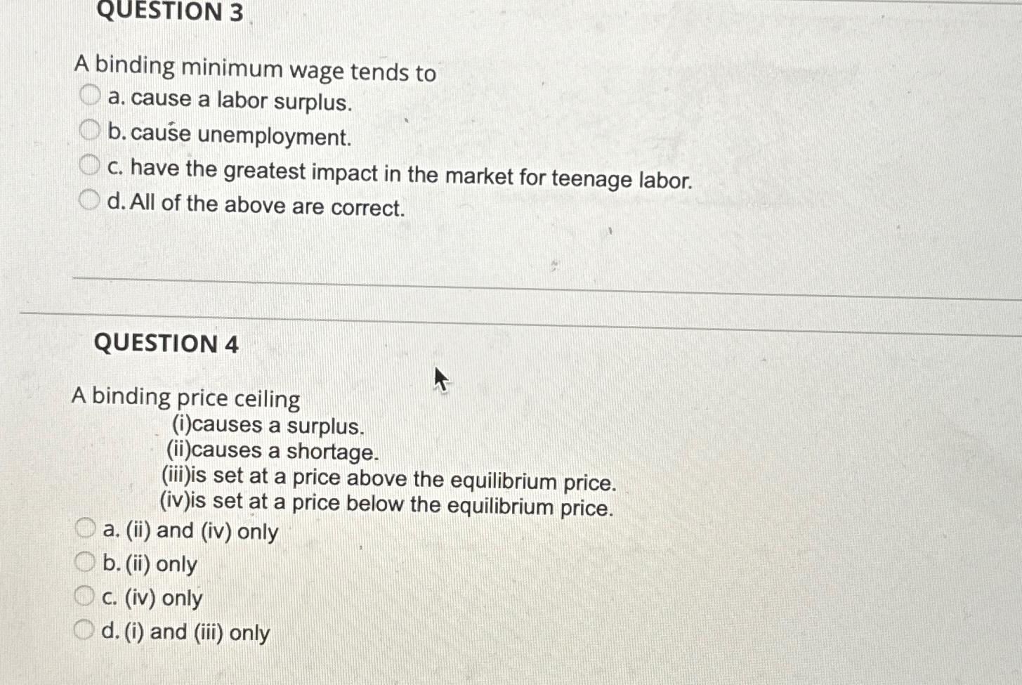 Solved QUESTION 3A binding minimum wage tends toa. ﻿cause a | Chegg.com