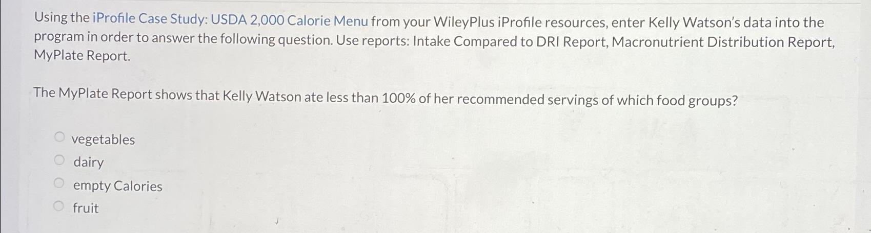 Solved Using the iProfile Case Study: USDA 2,000 ﻿Calorie | Chegg.com