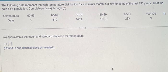 Solved The Following Data Represent The High Temperature