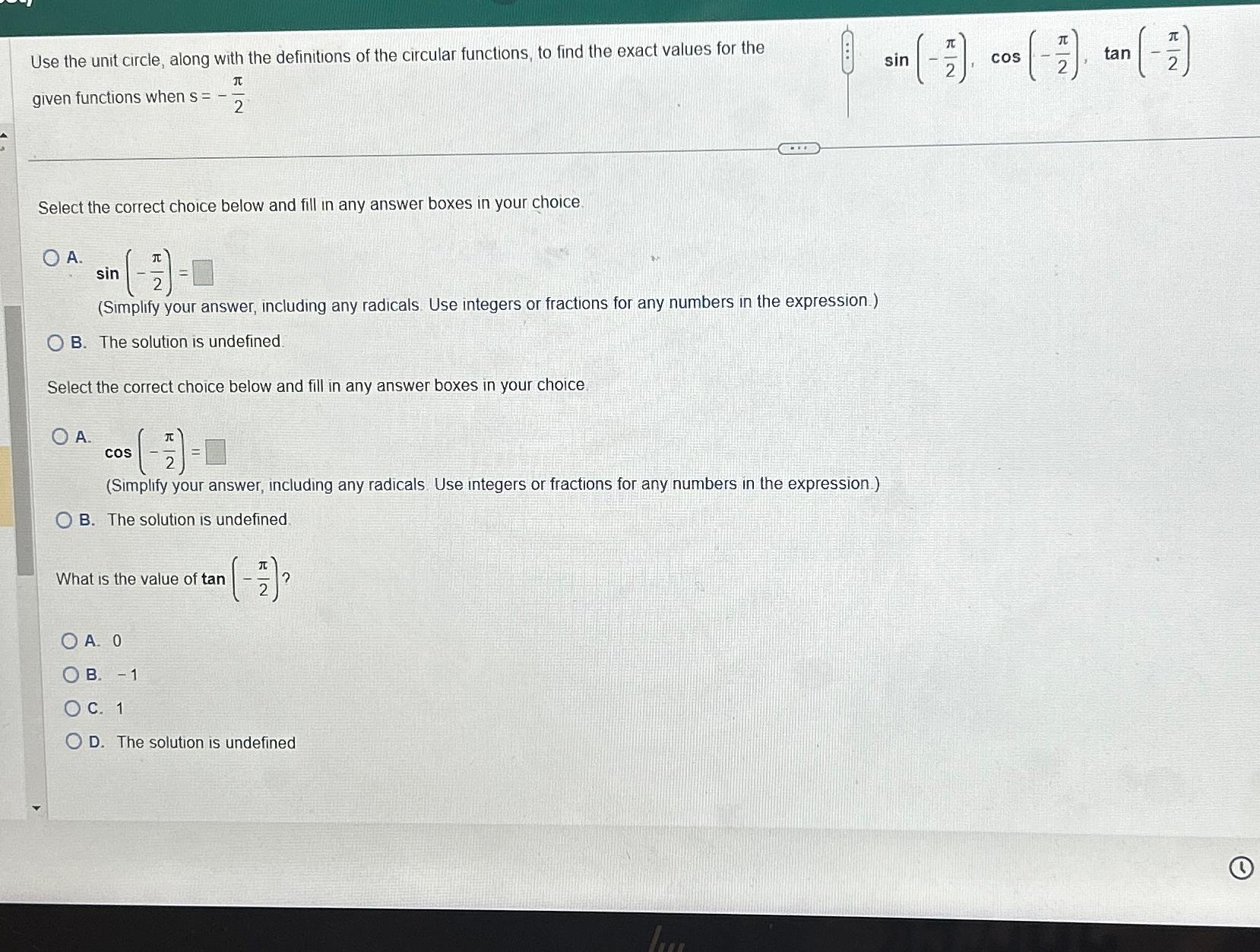 Solved Use the unit circle, along with the definitions of | Chegg.com