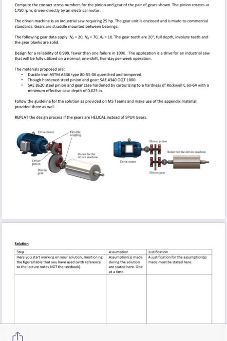 Compute the contact stress numbers for the pinion and | Chegg.com