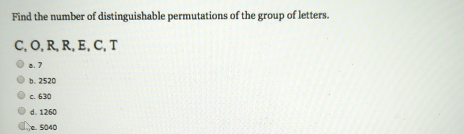 Solved Find the number of distinguishable permutations of | Chegg.com
