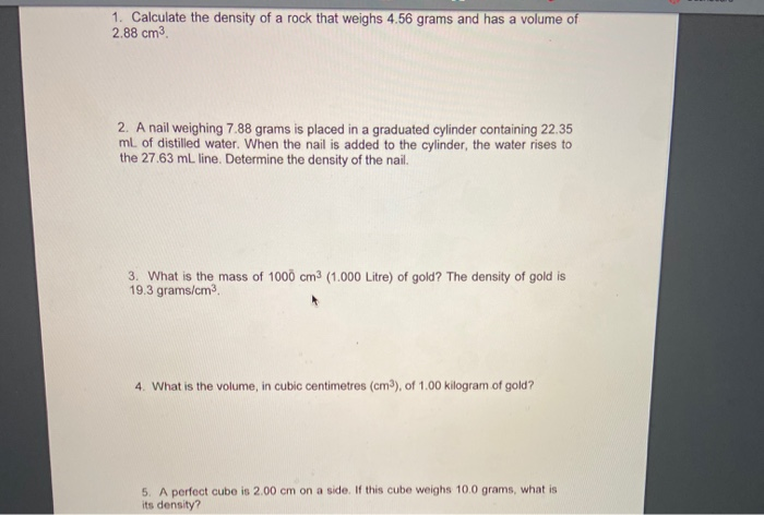 Solved 1. Calculate the density of a rock that weighs 4.56 | Chegg.com