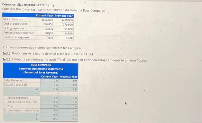 Solved Common-Size Income Statements Consider the following | Chegg.com