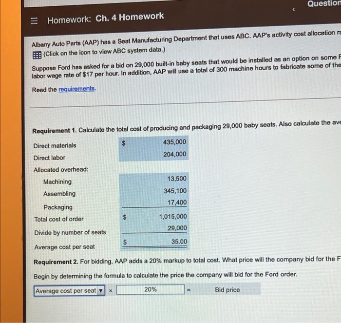 Solved what is the bid price formula when i put in total | Chegg.com