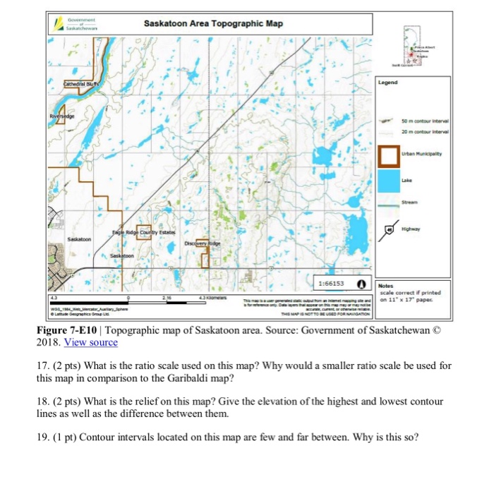 Solved Ovement Saskatchewan Saskatoon Area Topographic Map x | Chegg.com