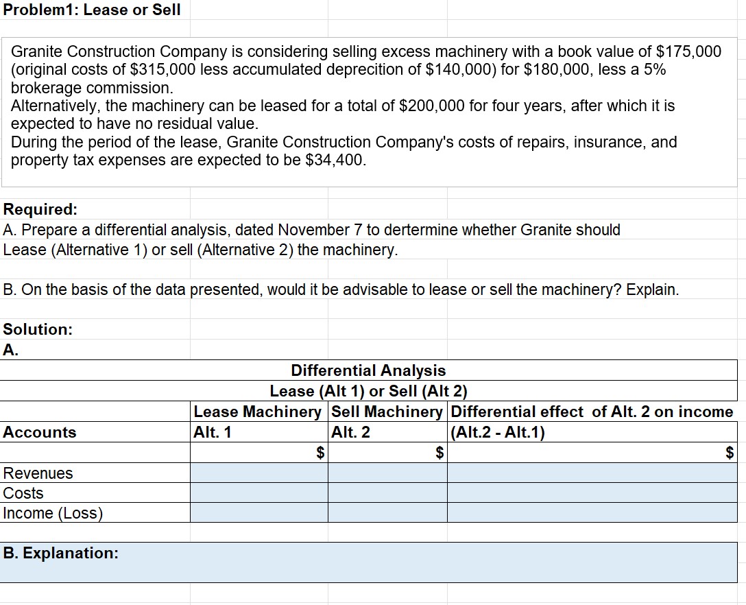 Solved Problem1: Lease or Sell Granite Construction Company | Chegg.com