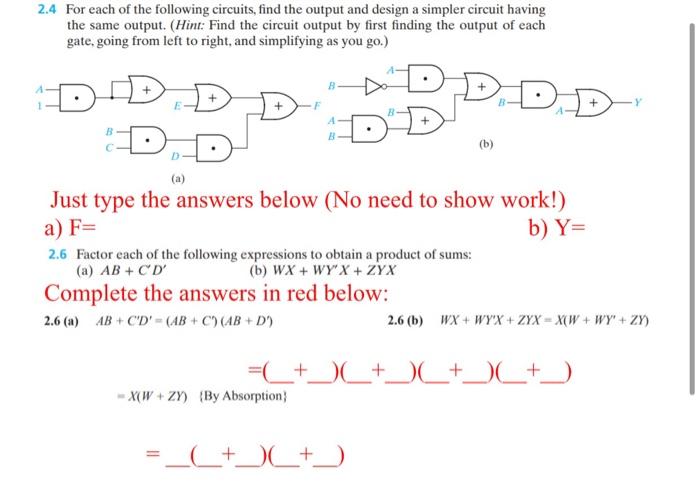 Solved 2.4 For each of the following circuits, find the | Chegg.com