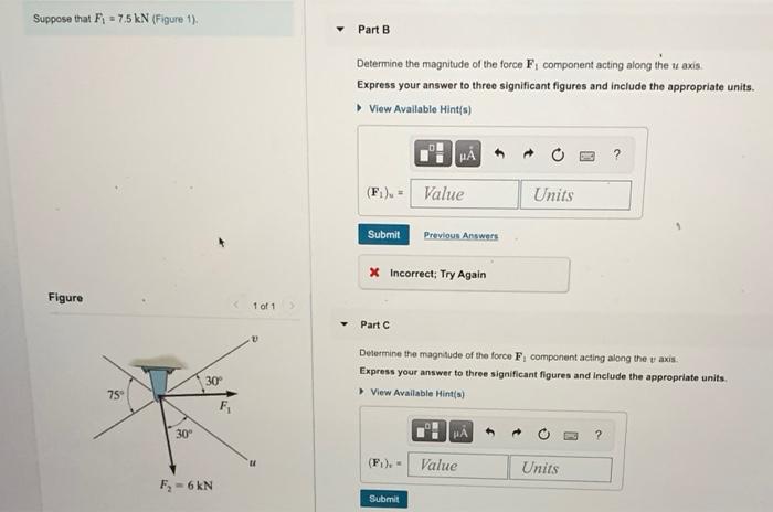 Solved Suppose that F1 = 7.5 kN (Figure 1). Part B Determine | Chegg.com