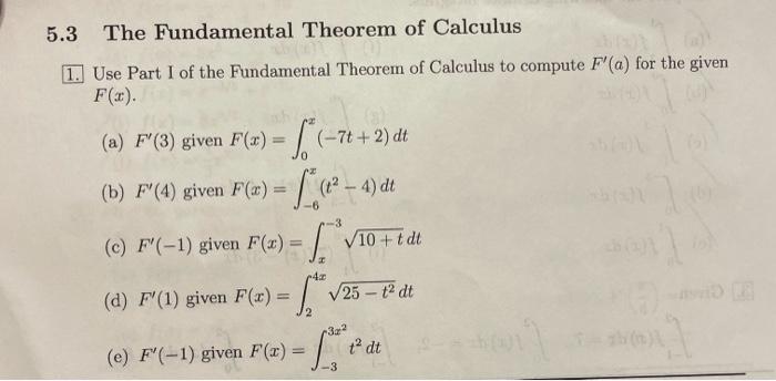 Solved 5.3 The Fundamental Theorem of Calculus 1. Use Part 1 | Chegg.com