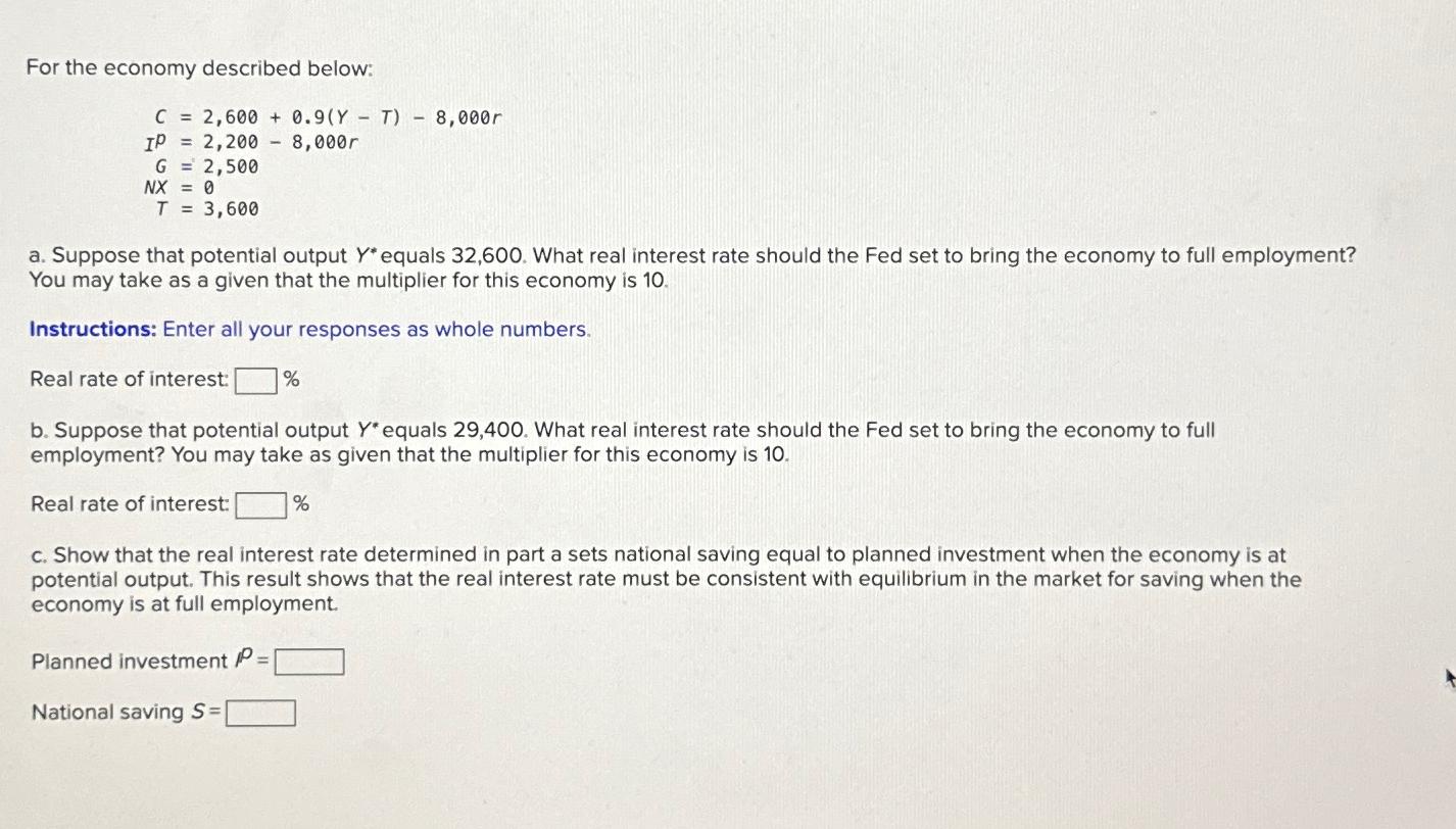 Solved For the economy described | Chegg.com