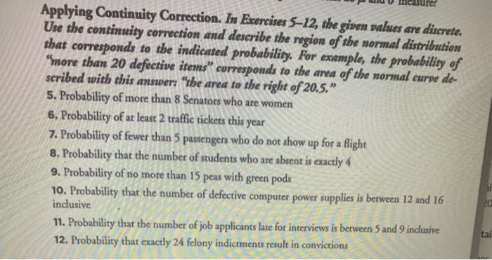 Solved Applying Continuity Correction. In Exercises 5-12, | Chegg.com