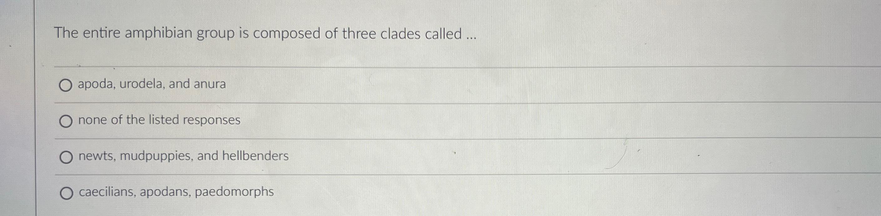 Solved The entire amphibian group is composed of three | Chegg.com