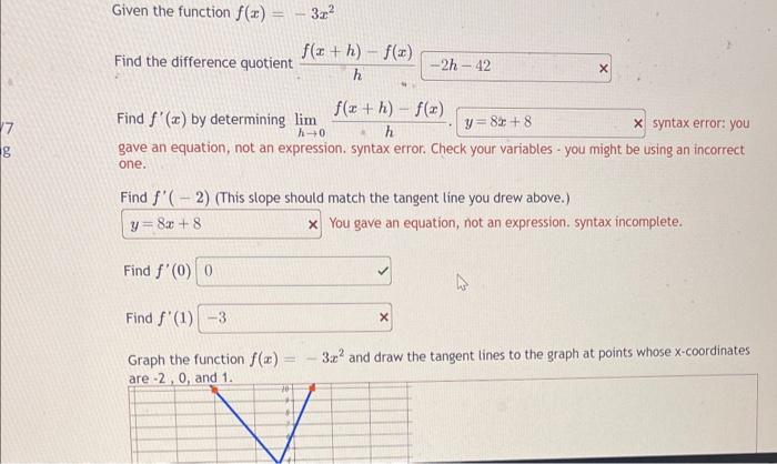 Solved Given the function f(x)=−3x2 Find the difference | Chegg.com