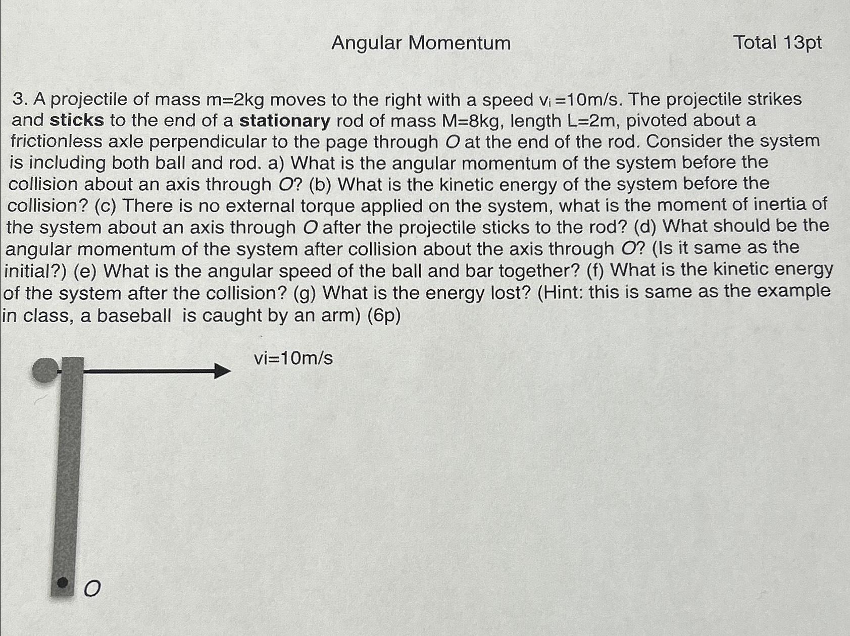 Angular MomentumTotal 13pt3. ﻿A projectile of mass | Chegg.com