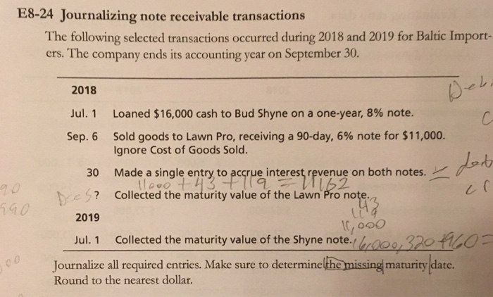 Solved E8-24 Journalizing note receivable transactions The | Chegg.com