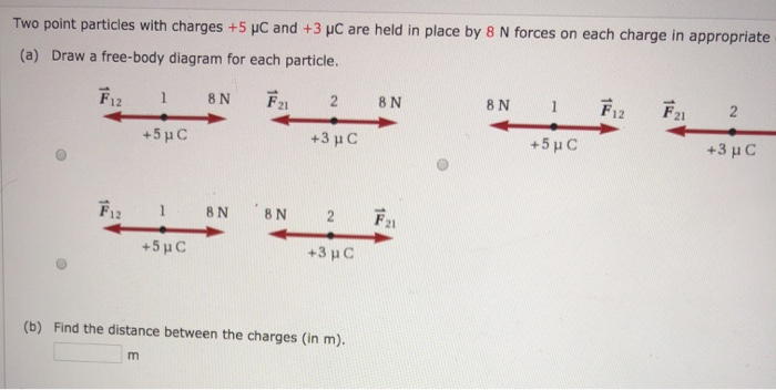 Solved Two point particles with charges +5 C and +3 UC are | Chegg.com