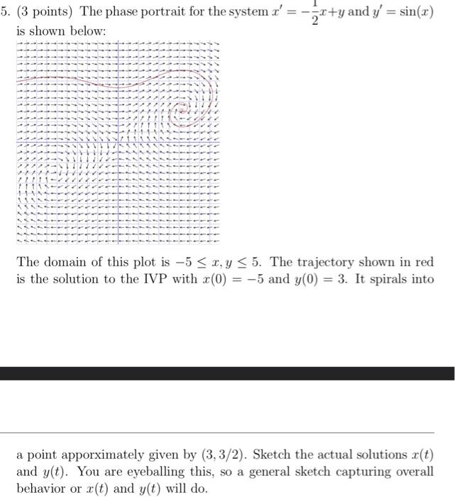 5. (3 points) The phase portrait for the system | Chegg.com