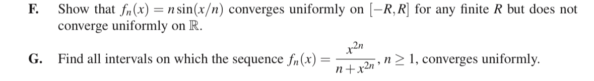 Solved Please solve FF. ﻿Show that fn(x)=nsin(xn) ﻿converges | Chegg.com