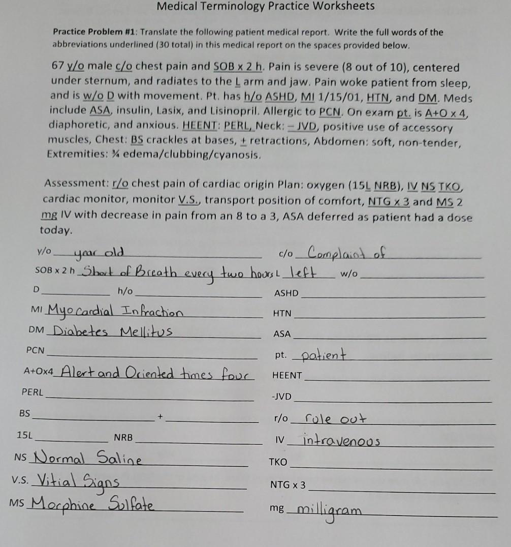 Solved Medical Terminology Practice Worksheets Practice Chegg