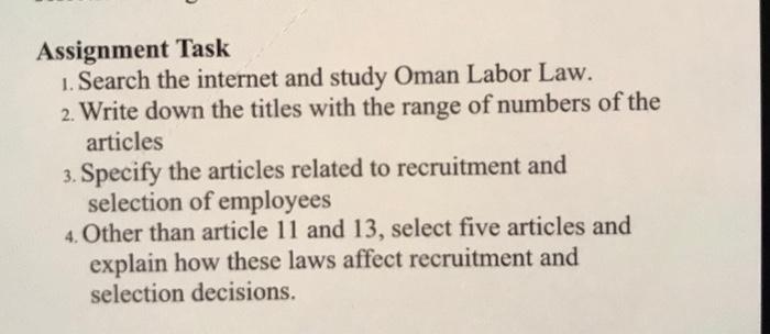 Solved Assignment Task 1. Search the internet and study Oman | Chegg.com