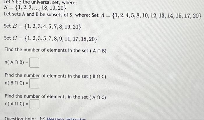 Solved Let s de the universal set, where: | Chegg.com