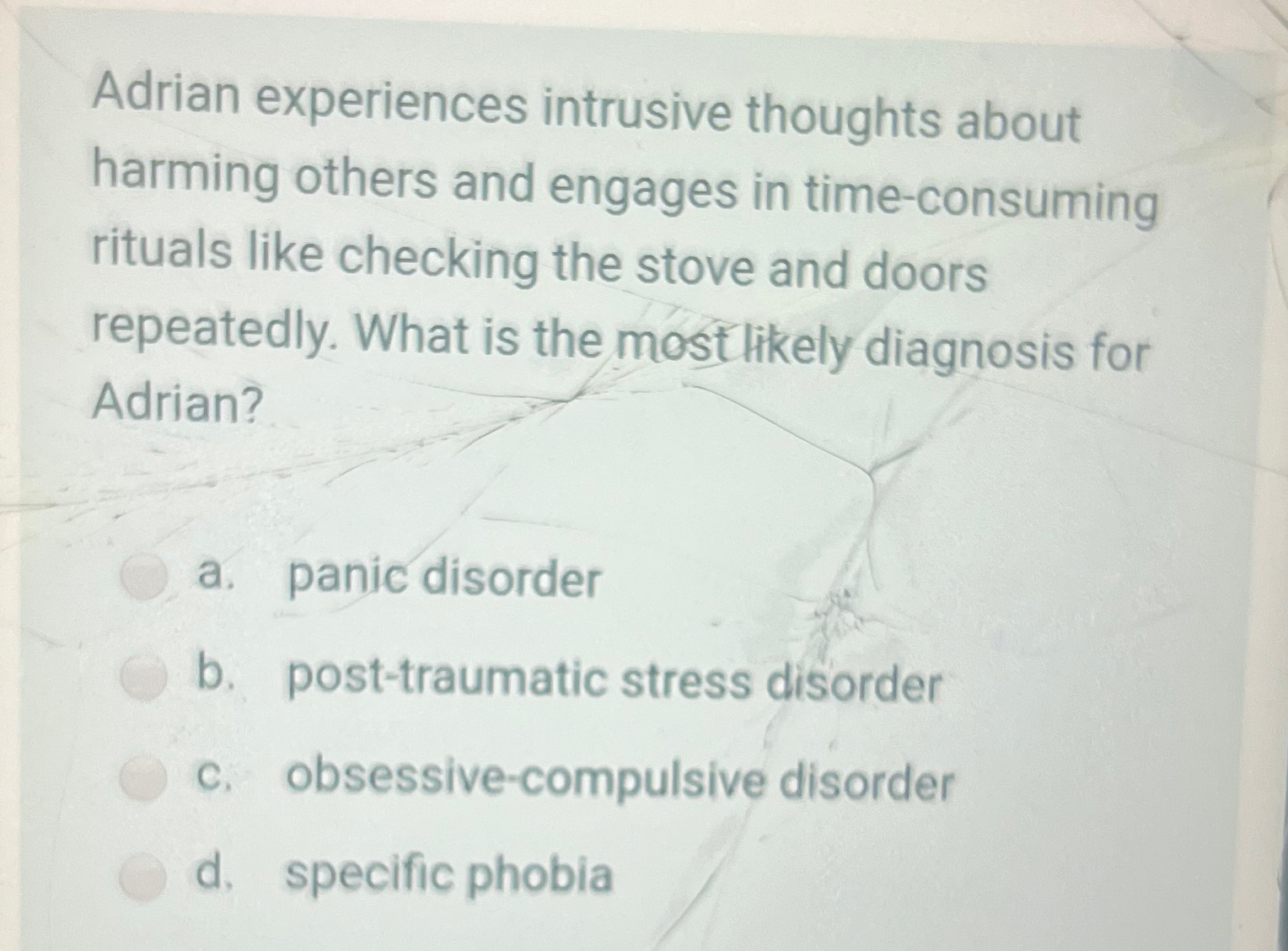 Solved Adrian experiences intrusive thoughts about harming | Chegg.com