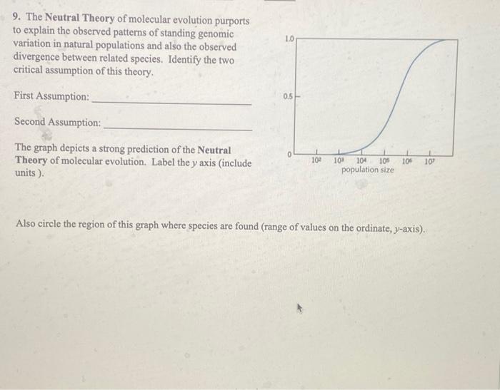Solved 9. The Neutral Theory of molecular evolution purports | Chegg.com